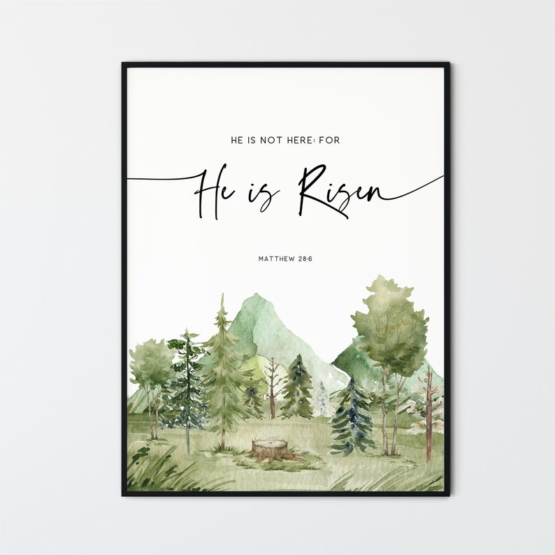He is Risen Matthew 28:6 KJV, Easter Bible Verse Wall Art Printable ...