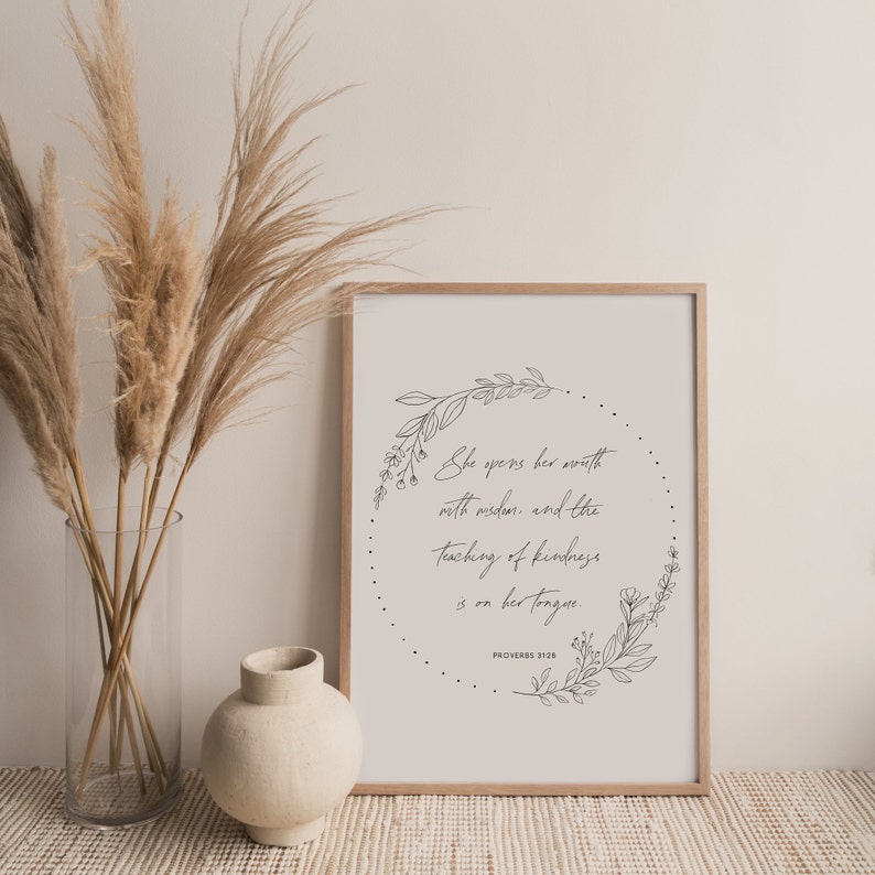 Proverbs 31:26 Bible Verse Wall Art Printable Scripture Print | Etsy