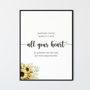 Colossians 3:23-24, Bible Verse Wall Art Set of 2 Prints, Floral ...
