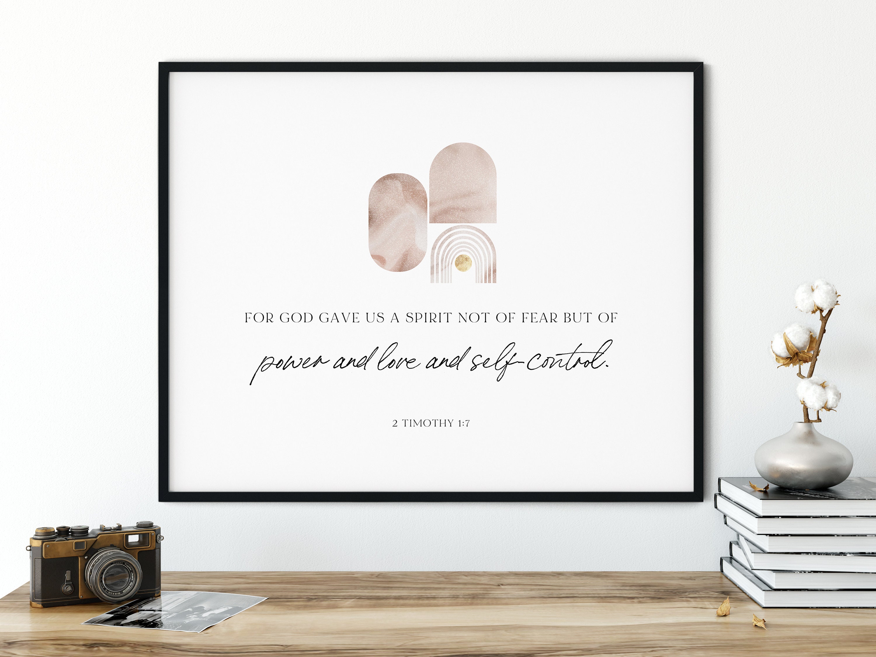 2 Timothy 1:7 Geometric Bible Verse Wall Art Modern Scripture | Etsy