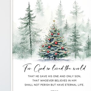 John 3:16 Print, Christmas Bible Verse Wall Art Watercolor Christmas ...