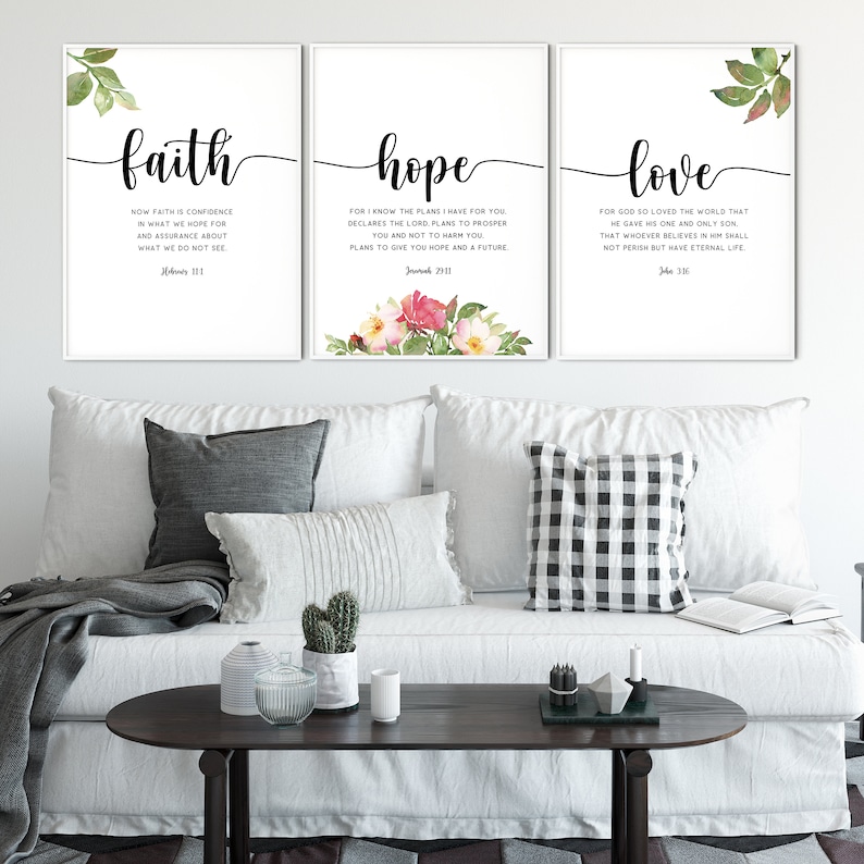 Faith Hope Love Bible Verse Wall Art Set of 3 Prints - Etsy