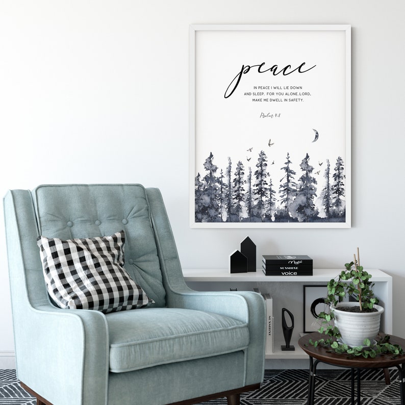 Psalm 4:8 Bible Verse Wall Art Christian Wall Art Printable | Etsy