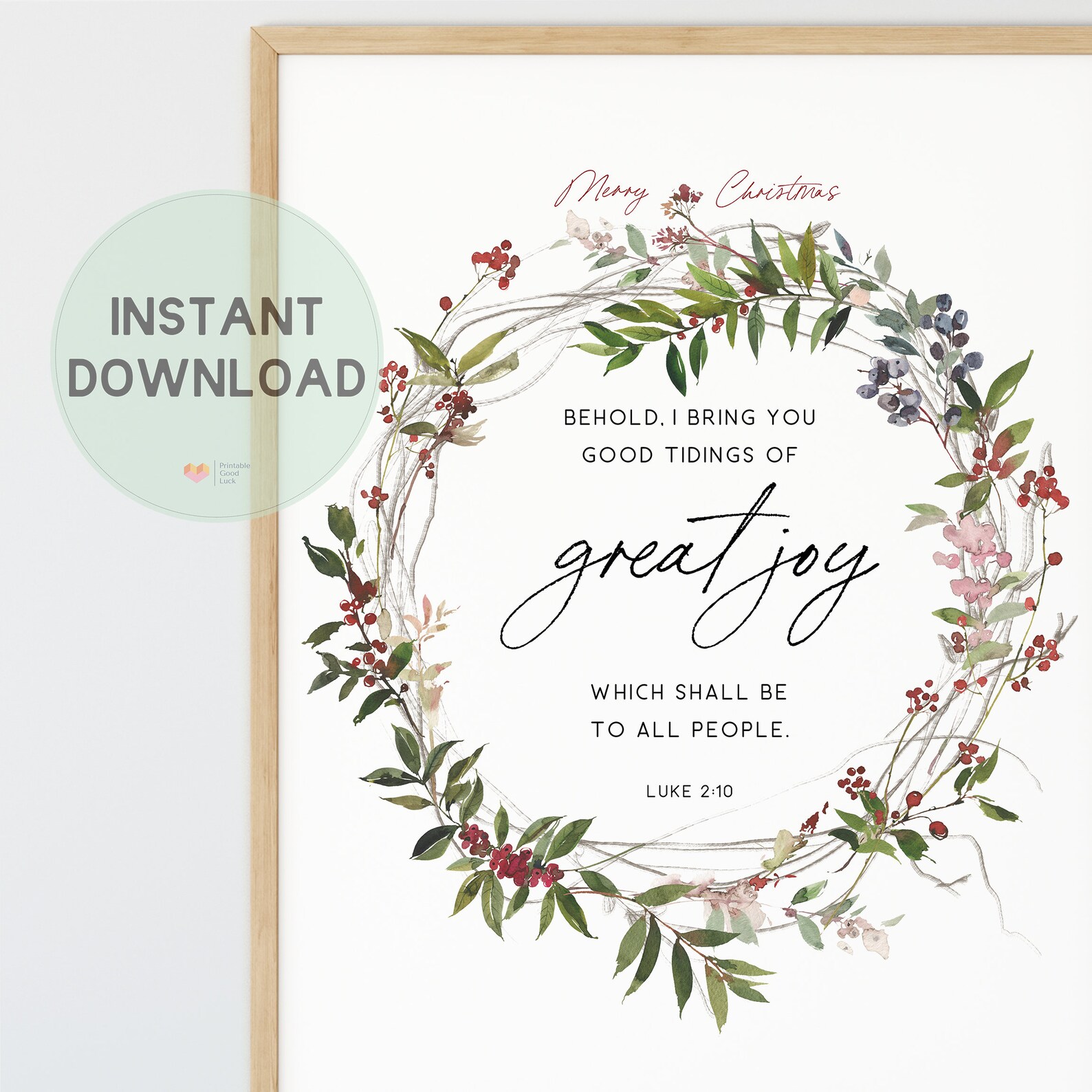 Luke 2:10 Christmas Scripture Printable Wall Art Bible Verse Print ...