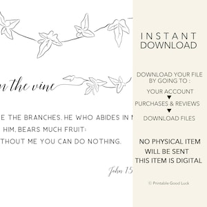 John 15:5 Bible Verse Wall Art, Printable Scripture Prints, Botanical ...