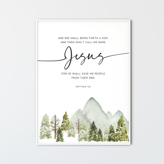 Matthew 1:21 Christmas Christian Wall Art Printable Watercolor - Etsy