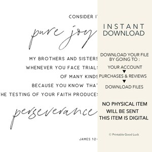 James 1:2-3 Bible Verse Wall Art | Printable Scripture Print ...