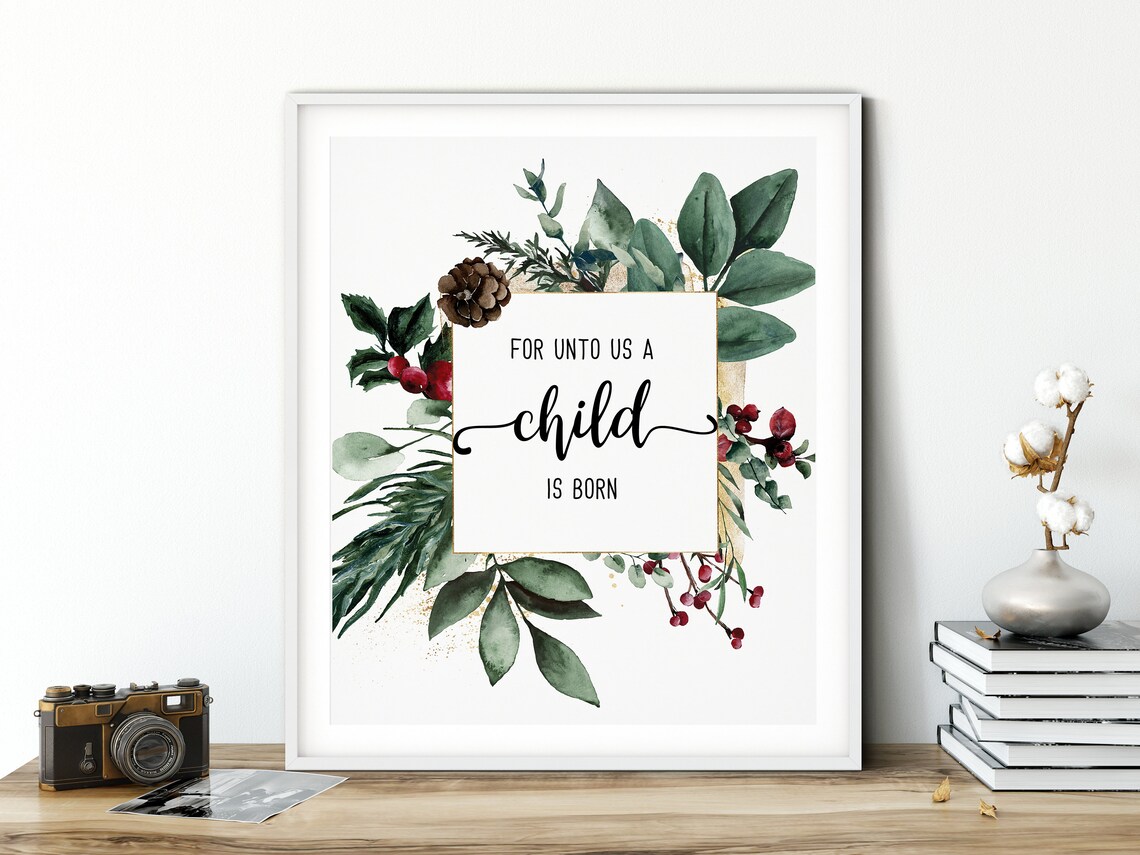 For Unto Us A Child is Born Christmas Christian Wall Art - Etsy