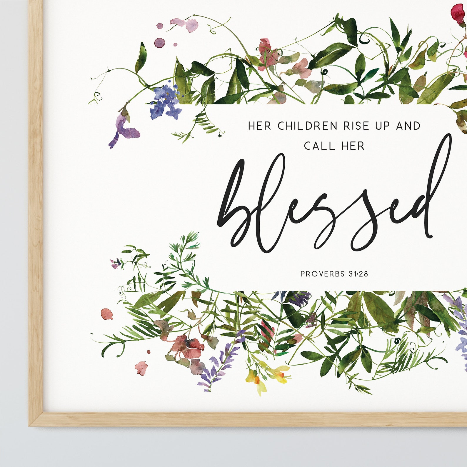 Proverbs 31:28 Bible Verse Wall Art Printable Scripture Wild Flower ...
