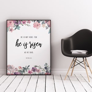 Matthew 28:6 KJV, Easter Bible Verse Wall Art Printable Easter ...