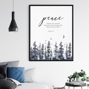 Psalm 4:8, Bible Verse Wall Art Christian Wall Art Printable Scripture ...