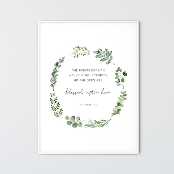 Proverbs 20:7 Father's Day Bible Verse Wall Art Scripture - Etsy