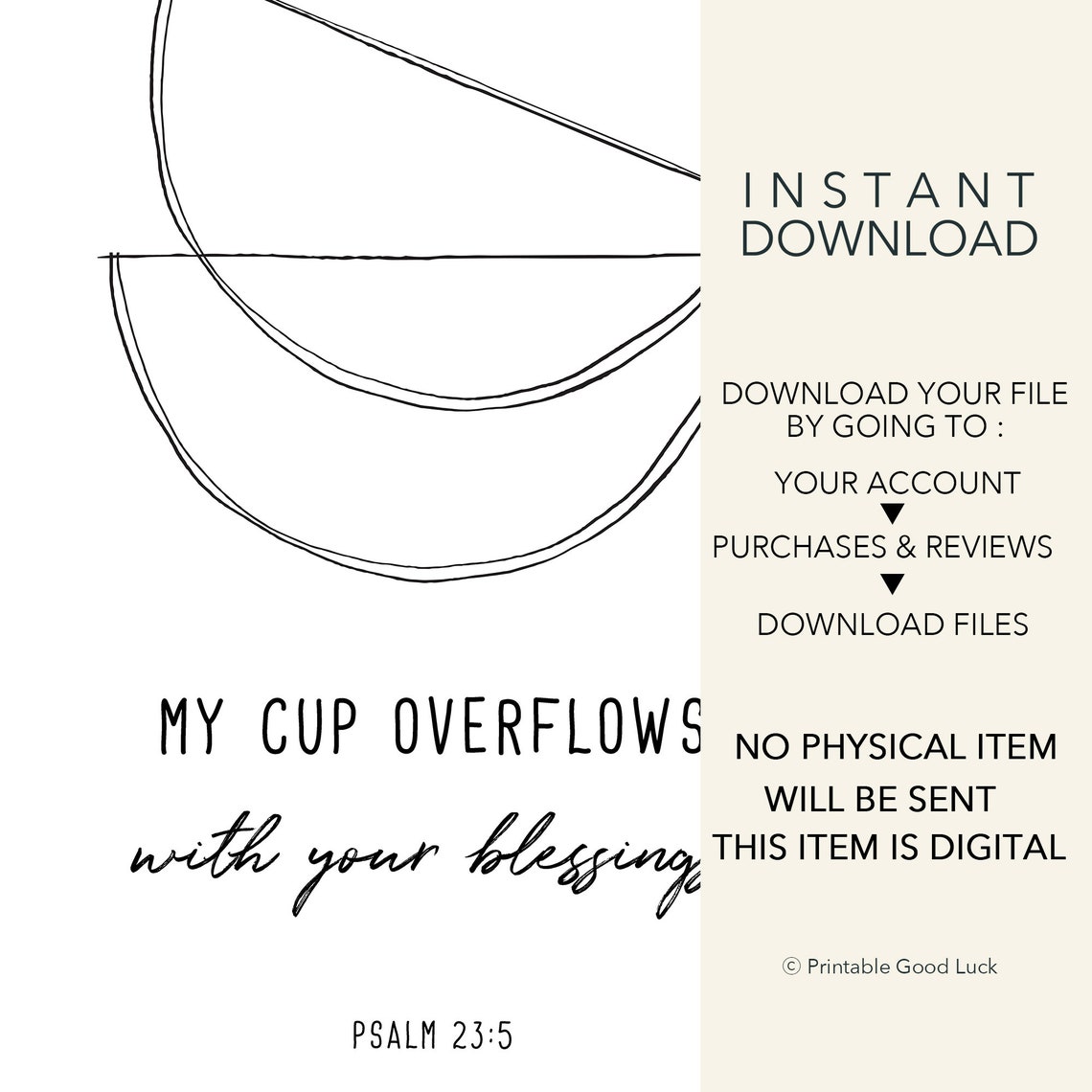Psalm 23:5 My Cup Overflows With Your Blessings Bible Verse | Etsy