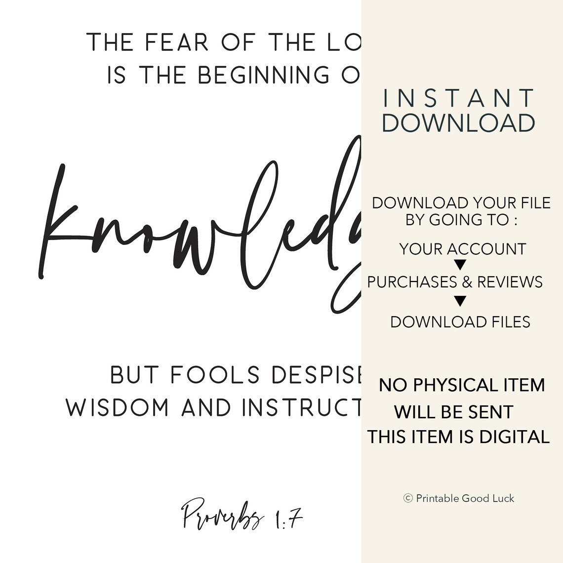 Proverbs 1:7 Bible Verse Wall Art Printable Christian Wall - Etsy