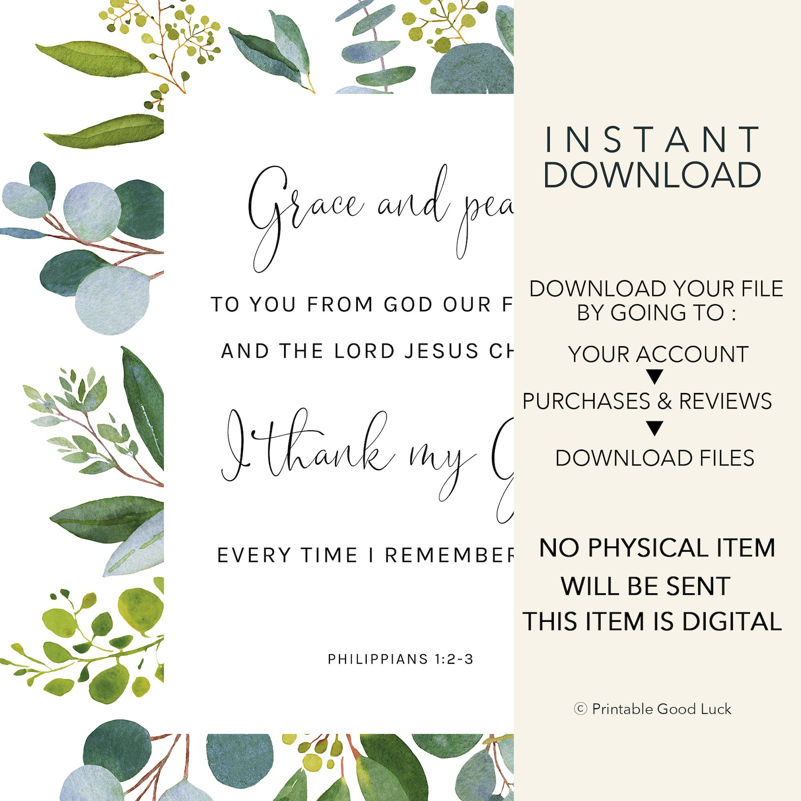 Philippians 1:2-3 Bible Verse Wall Art Scripture Quote - Etsy