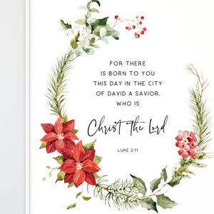Luke 2:11, Christmas Bible Verse Wall Art Watercolor Holiday Home Decor ...