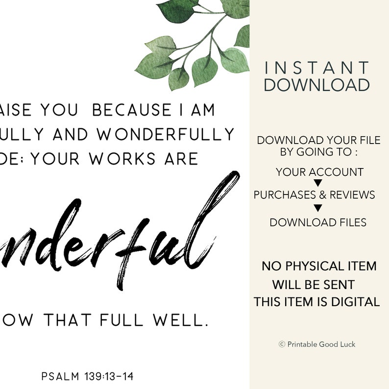 Psalm 139:13-14 Bible Verse Wall Art Set of 2 Prints Nursery - Etsy