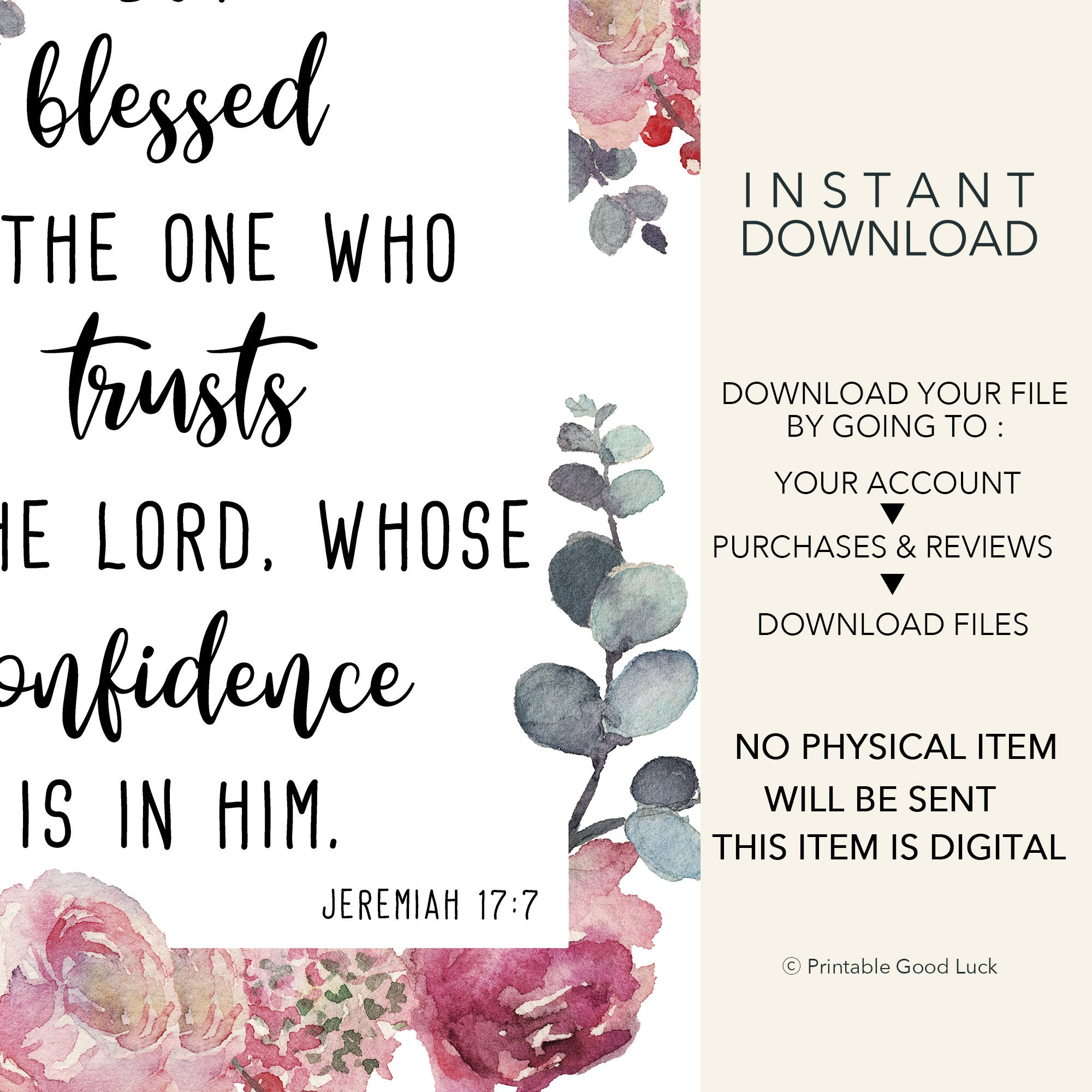 Jeremiah 17:7 Bible Verse Wall Art Floral Christian - Etsy