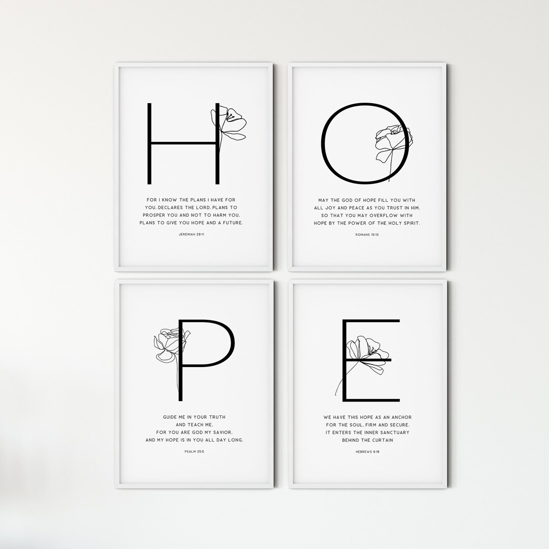 HOPE Bible Verse Prints, Set of 4 Modern Christian Wall Art, Minimalist ...