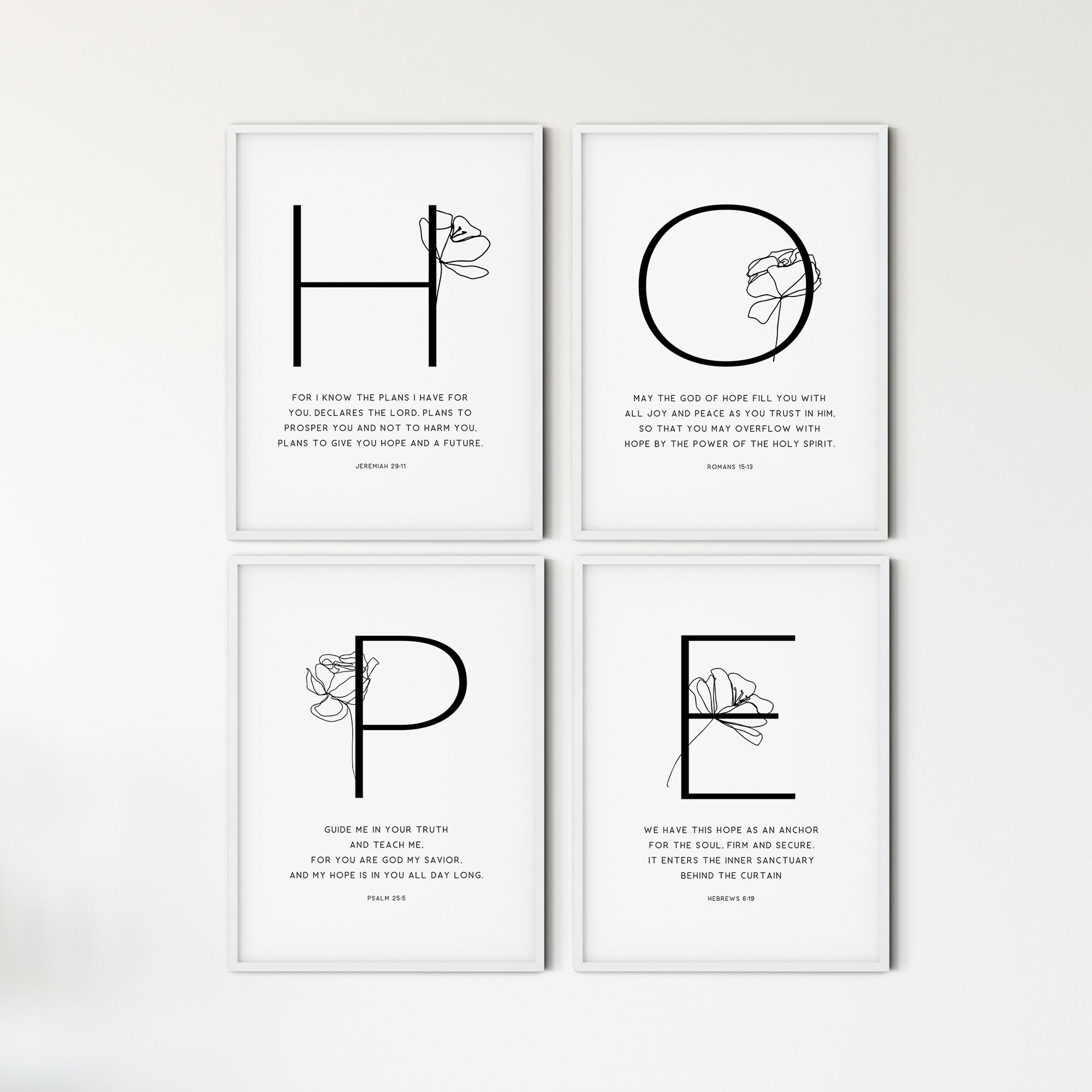 HOPE Bible Verse Prints Set of 4 Modern Christian Wall Art | Etsy