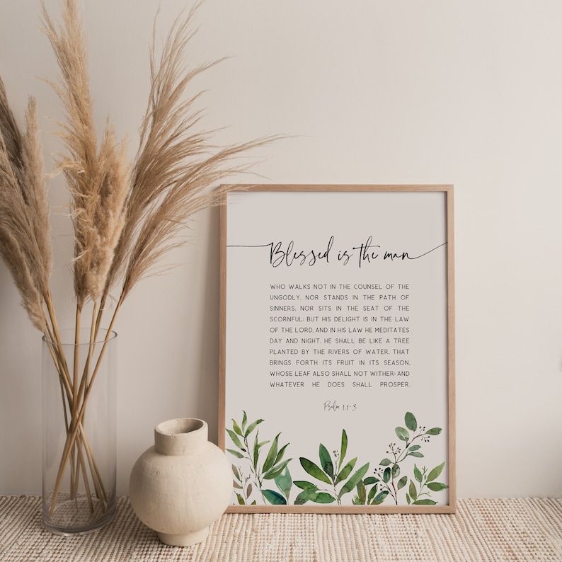Psalm 1:1-3 Blessed is the Man Bible Verse Wall Art Modern | Etsy