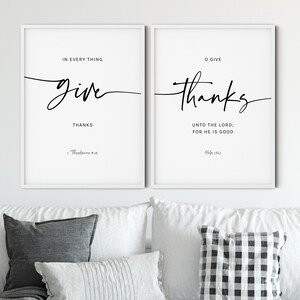 Give Thanks Bible Verse Wall Art Set of 2, Modern Scripture Quote ...
