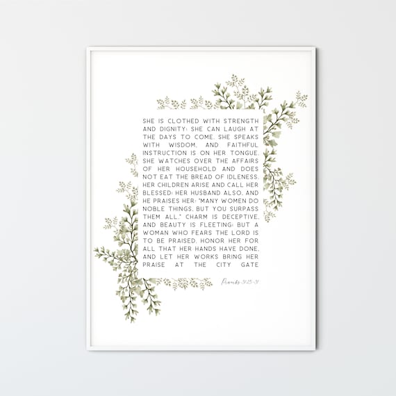 Proverbs 31:25-31 Bible Verse Wall Art Christian Mother's | Etsy
