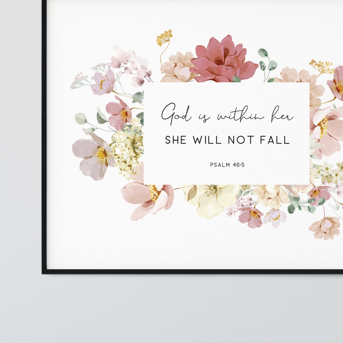 Psalm 46:5 Bible Verse Wall Art Horizontal Printable Watercolor Floral ...