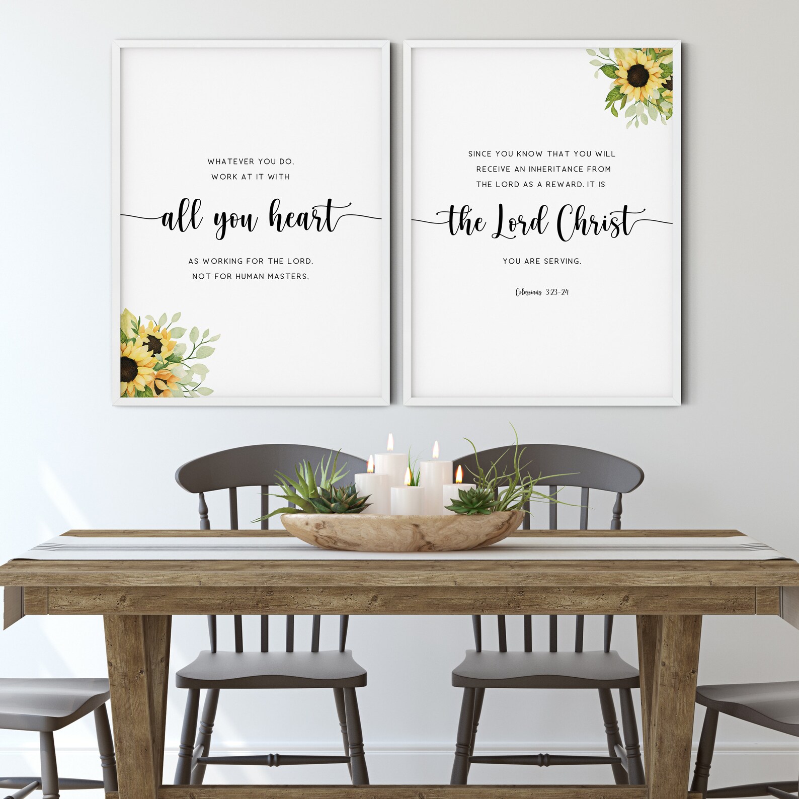 Colossians 3:23-24 Bible Verse Wall Art Set of 2 Prints | Etsy