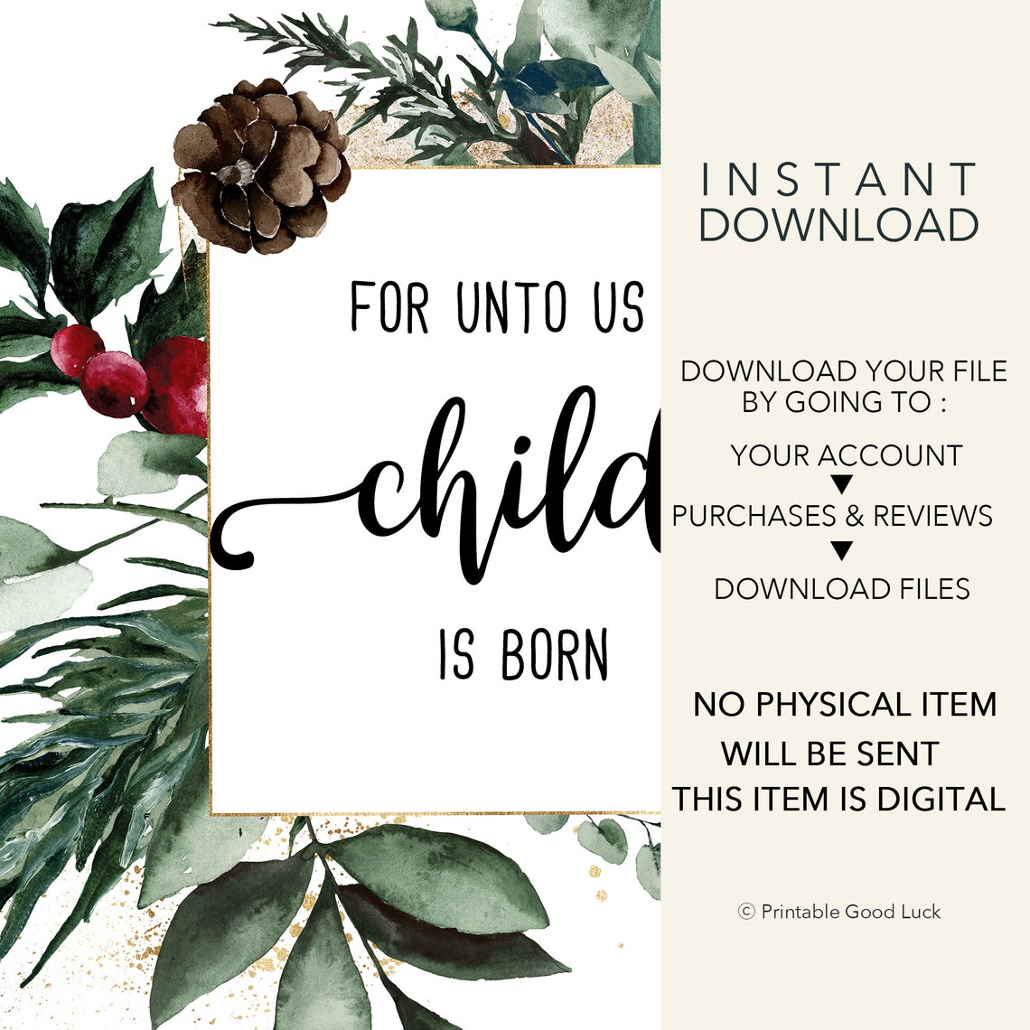For Unto Us A Child is Born Christmas Christian Wall Art - Etsy