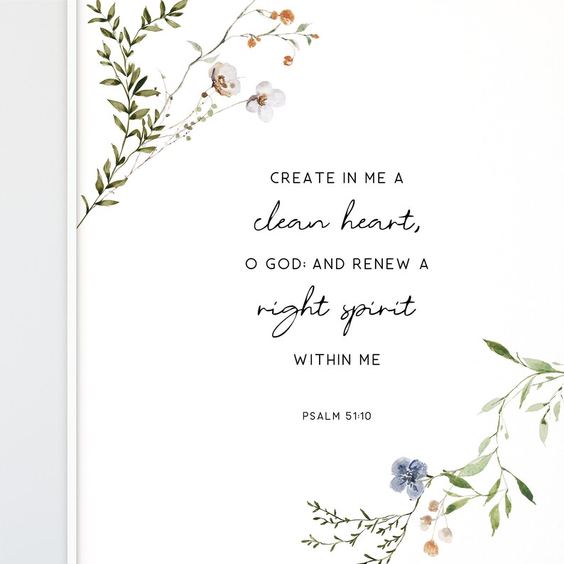 Psalm 51:10 KJV Bible Verse Wall Art Scripture Quote Prints - Etsy