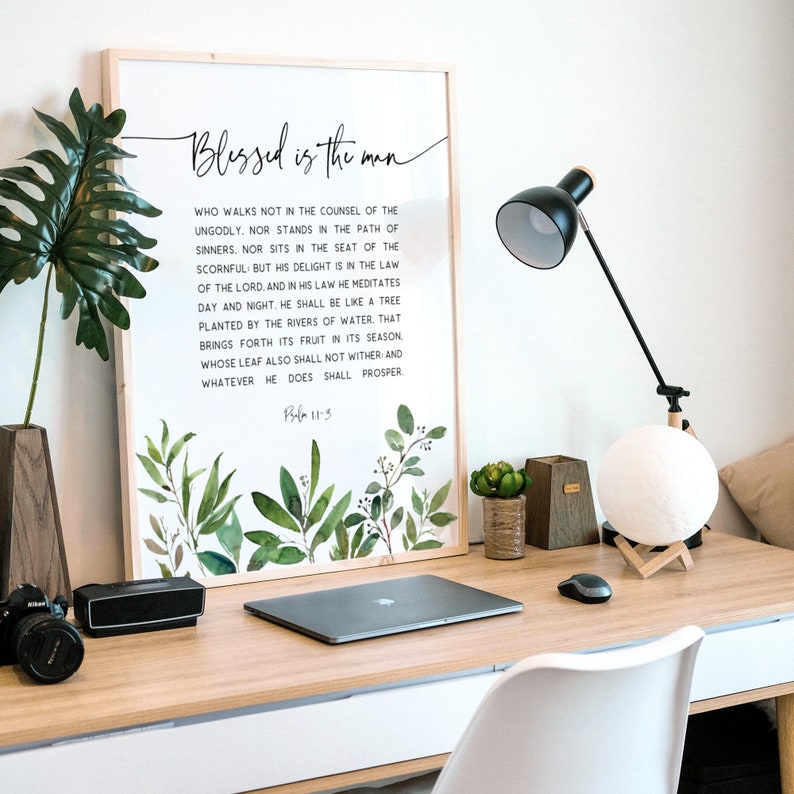 Psalm 1:1-3 Blessed is the Man Bible Verse Wall Art Modern | Etsy