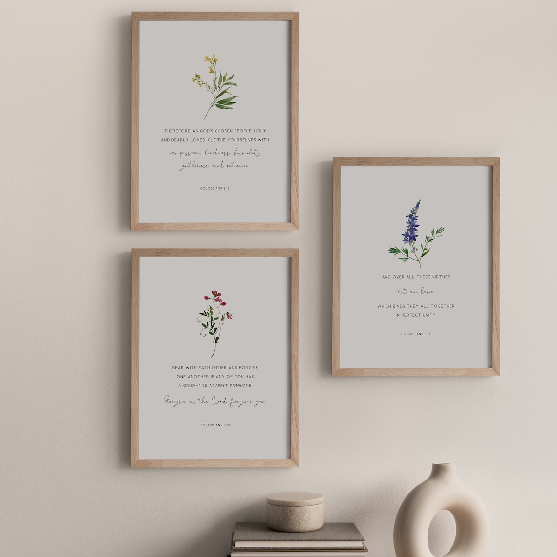 Colossians 3:12-14 Bible Verse Wall Art Set Of 3 Scripture | Etsy