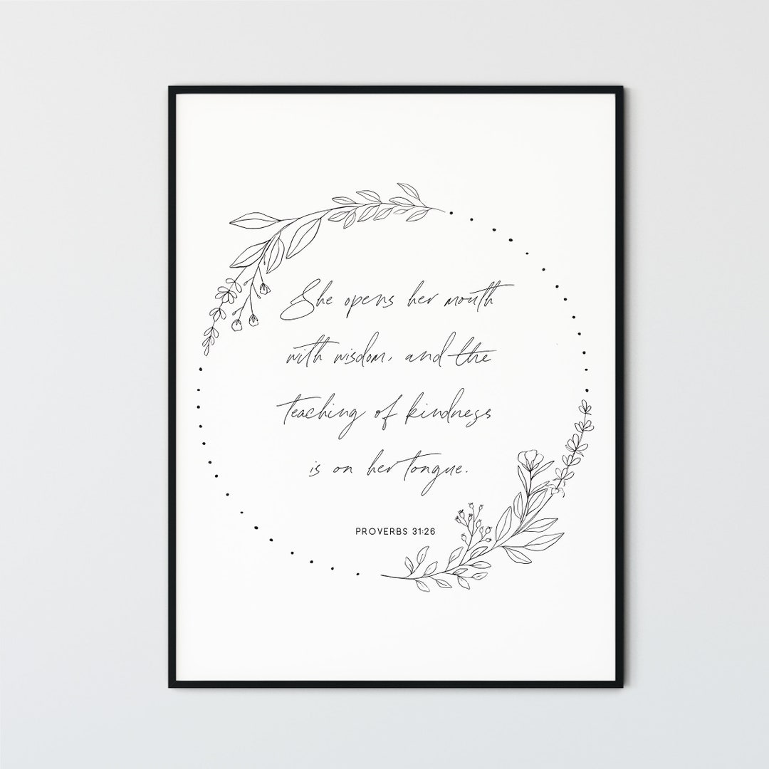 Proverbs 31:26, Bible Verse Wall Art Printable Scripture Print Modern ...