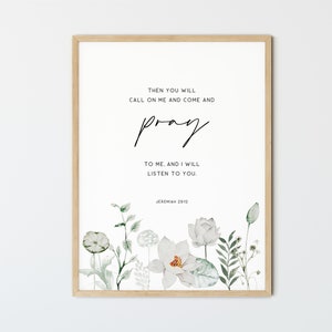 Jeremiah 29:12, Pray Bible Verse Wall Art Scripture Poster Farmhouse ...