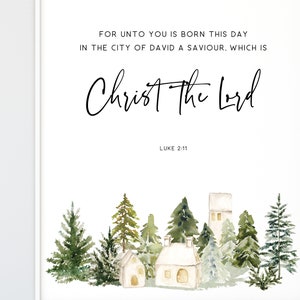 Luke 2:11 Christmas Christian Wall Art Printable Watercolor Forest ...