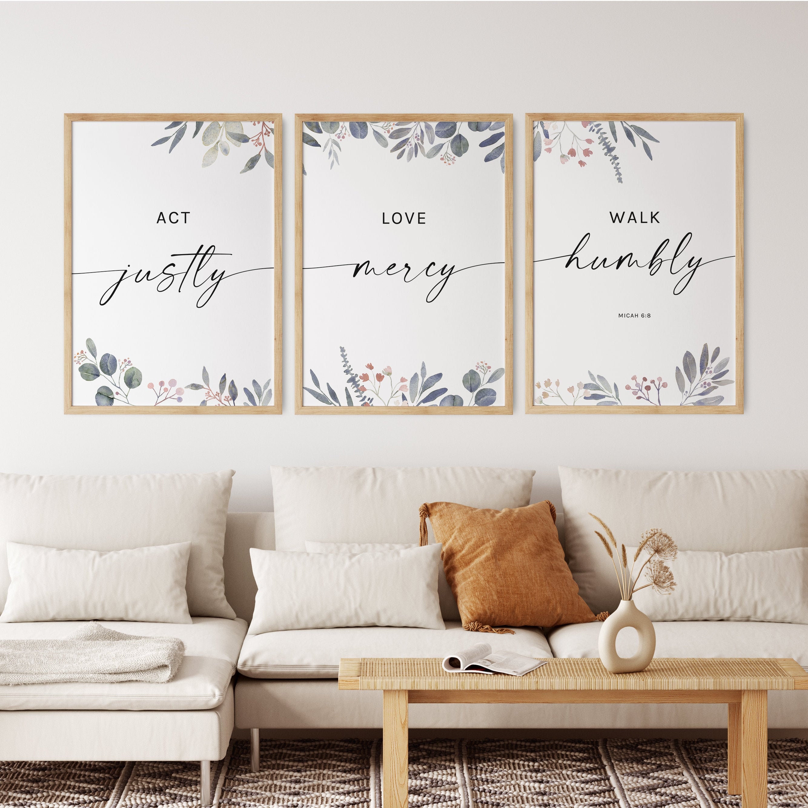 Micah 6:8 Bible Verse Wall Art Set of 3 Prints Scripture Print | Etsy