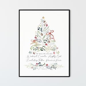 Isaiah 9:6 Christmas Christian Wall Art Printable Watercolor Trees ...