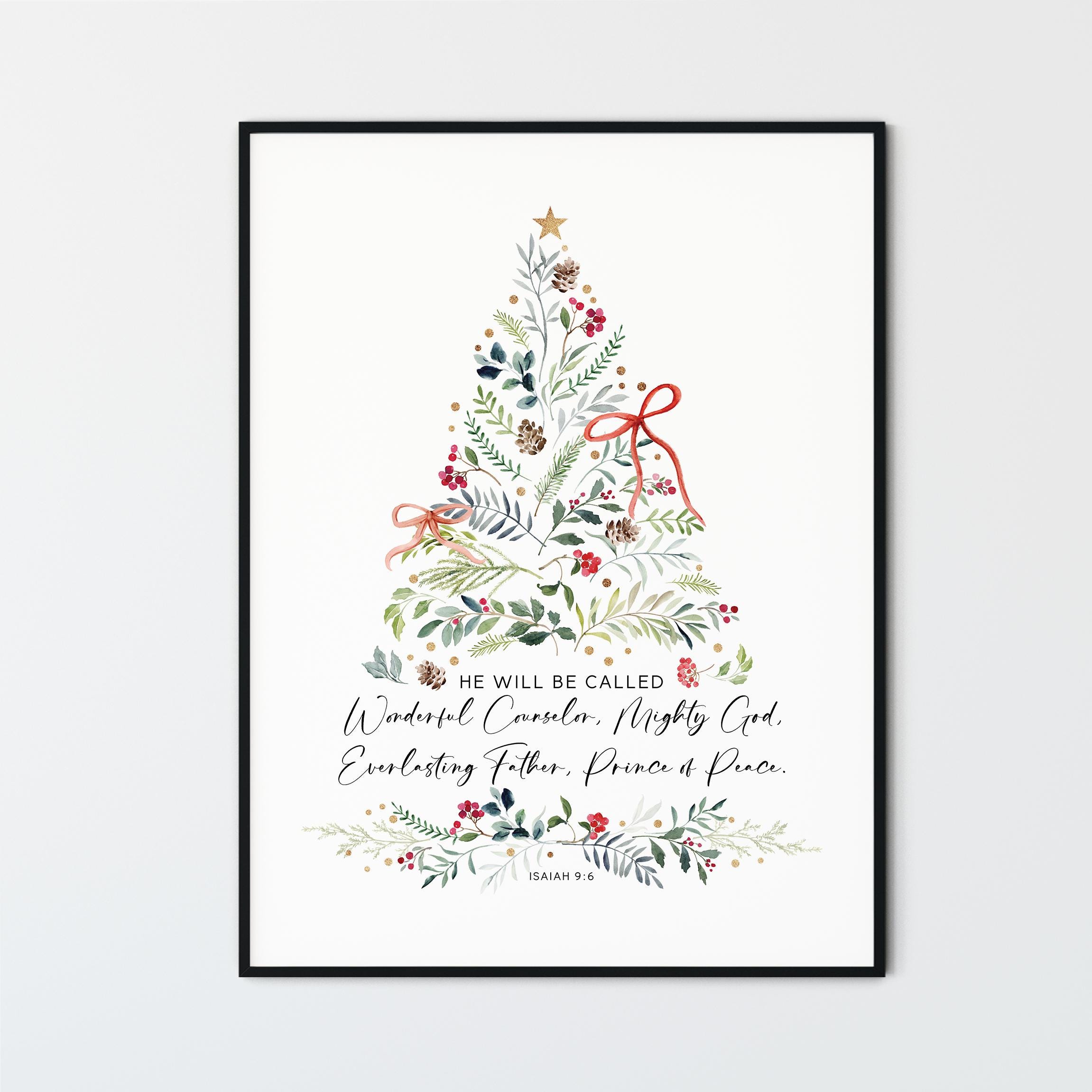 Isaiah 9:6 Christmas Christian Wall Art Printable Watercolor Trees ...