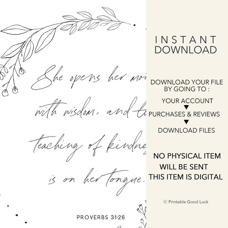 Proverbs 31:26 Bible Verse Wall Art Printable Scripture Print | Etsy