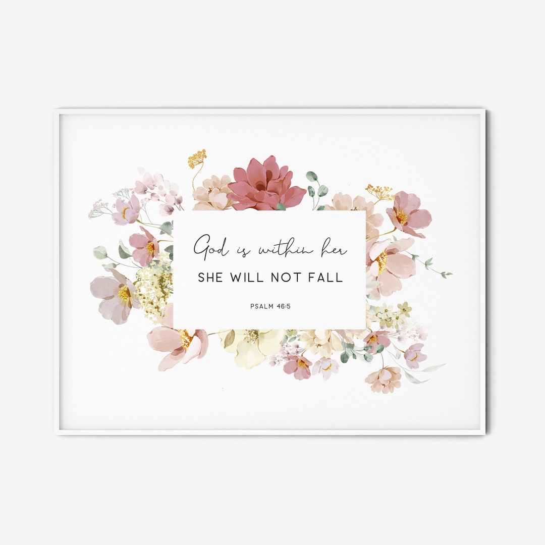 Psalm 46:5 Bible Verse Wall Art Horizontal Printable Watercolor Floral ...