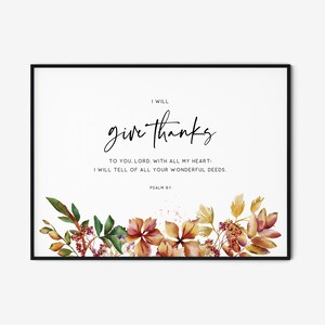 Psalm 9:1 Give Thanks Bible Verse Print, Printable Fall Wall Art ...