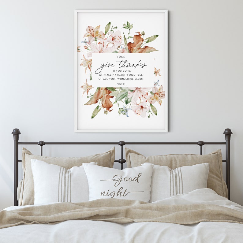 Psalm 9:1 Give Thanks Bible Verse Wall Art, Scripture Print, Fall ...