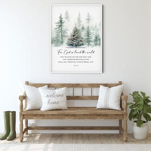 John 3:16 Print, Christmas Bible Verse Wall Art Watercolor Christmas ...