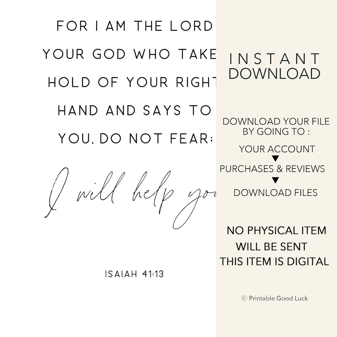 Isaiah 41:13 I will help you Modern Christian Scripture Wall | Etsy