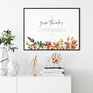Psalm 9:1 Give Thanks Bible Verse Print, Printable Fall Wall Art ...