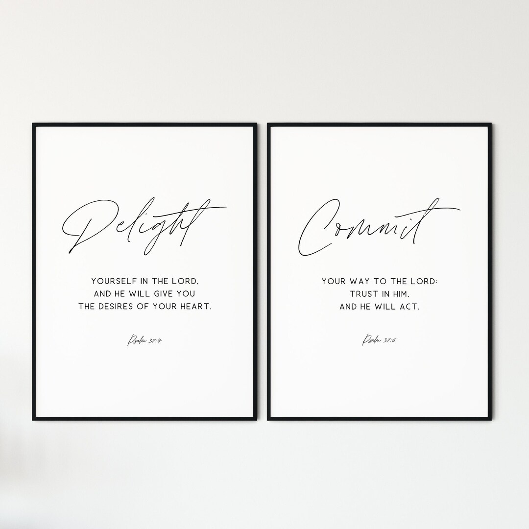 Psalm 37:4-5 Bible Verse Wall Art Set of 2 Prints, Modern Minimalist ...