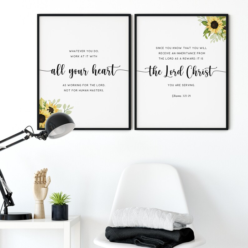 Colossians 3:23-24 Bible Verse Wall Art Set of 2 Prints - Etsy
