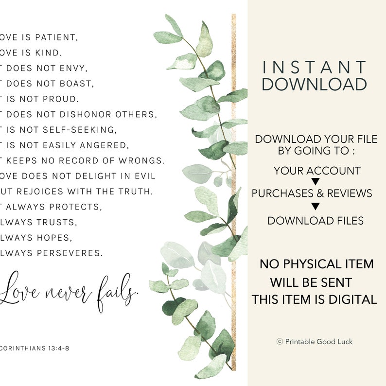 1 Corinthians 13:4-8 Love Bible Verse Wall Art Scripture Print | Etsy