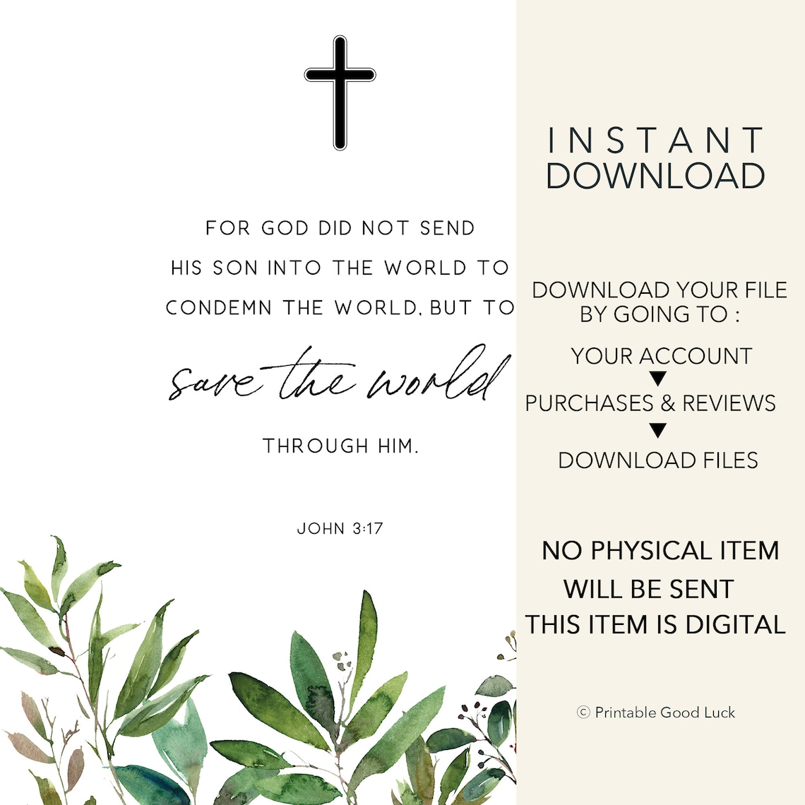 John 3 17 Bible Verse Wall Art Christian Wall Art Scripture Etsy